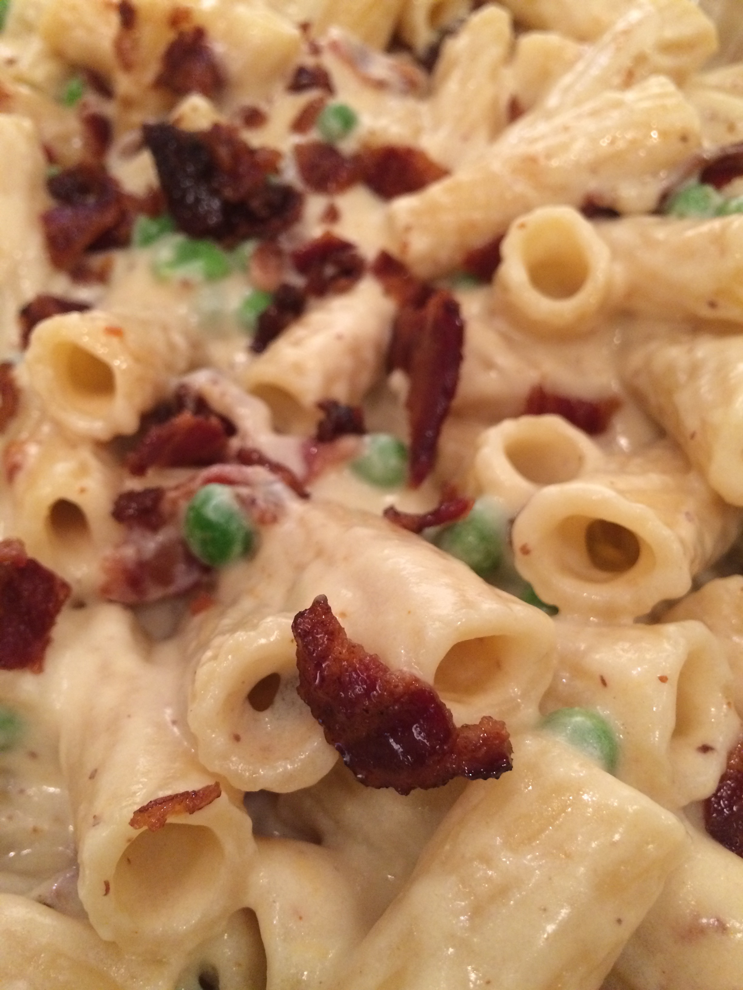 Three Cheese Mac & Cheese with Bacon and Peas - Quick Chick Kitchen